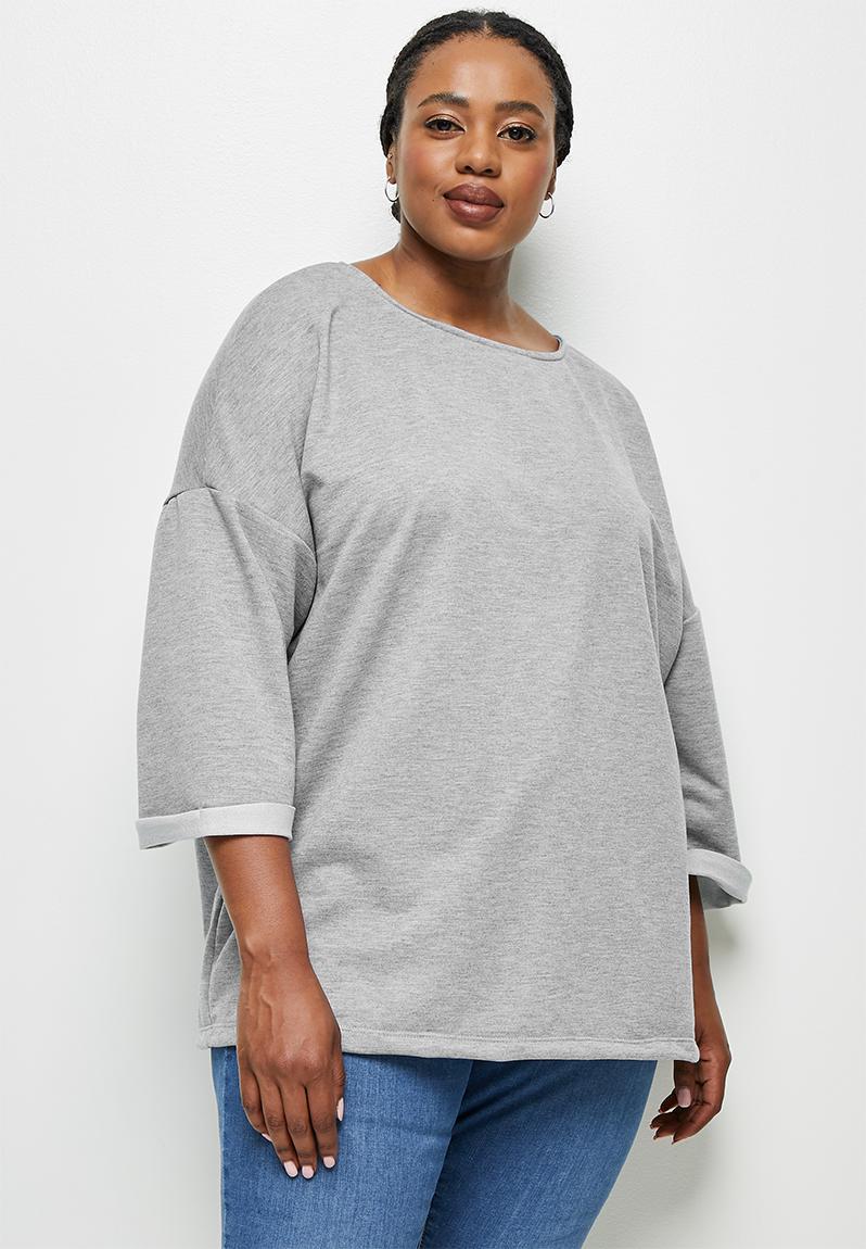 Loop back longline tee - light grey melange edit Plus Tops ...