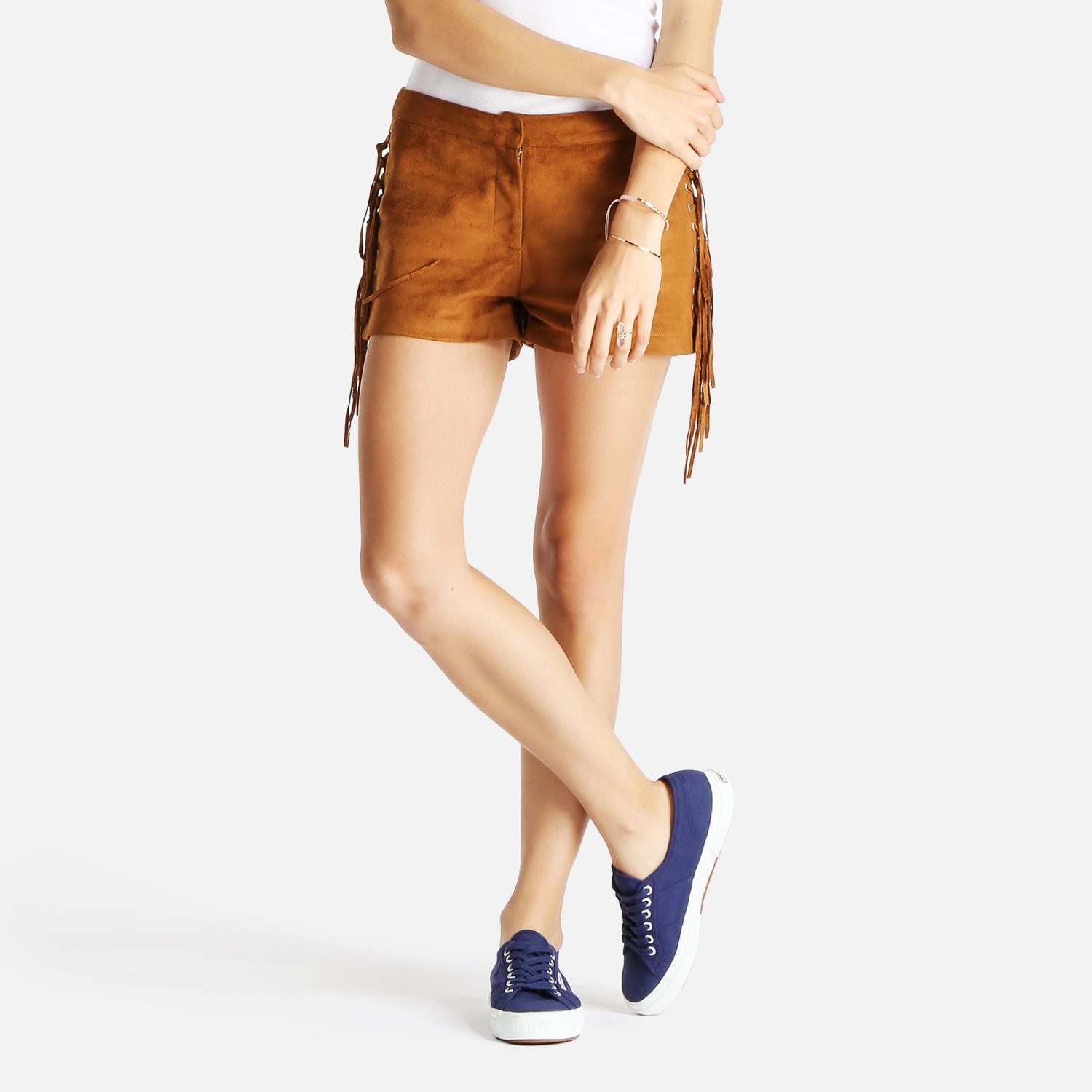 Side Lace-Up Shorts - Tan