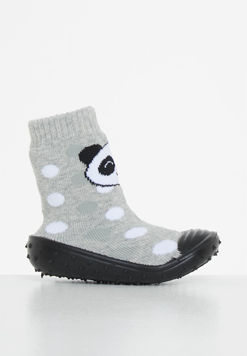 Panda rubber sole booties - white/ grey2