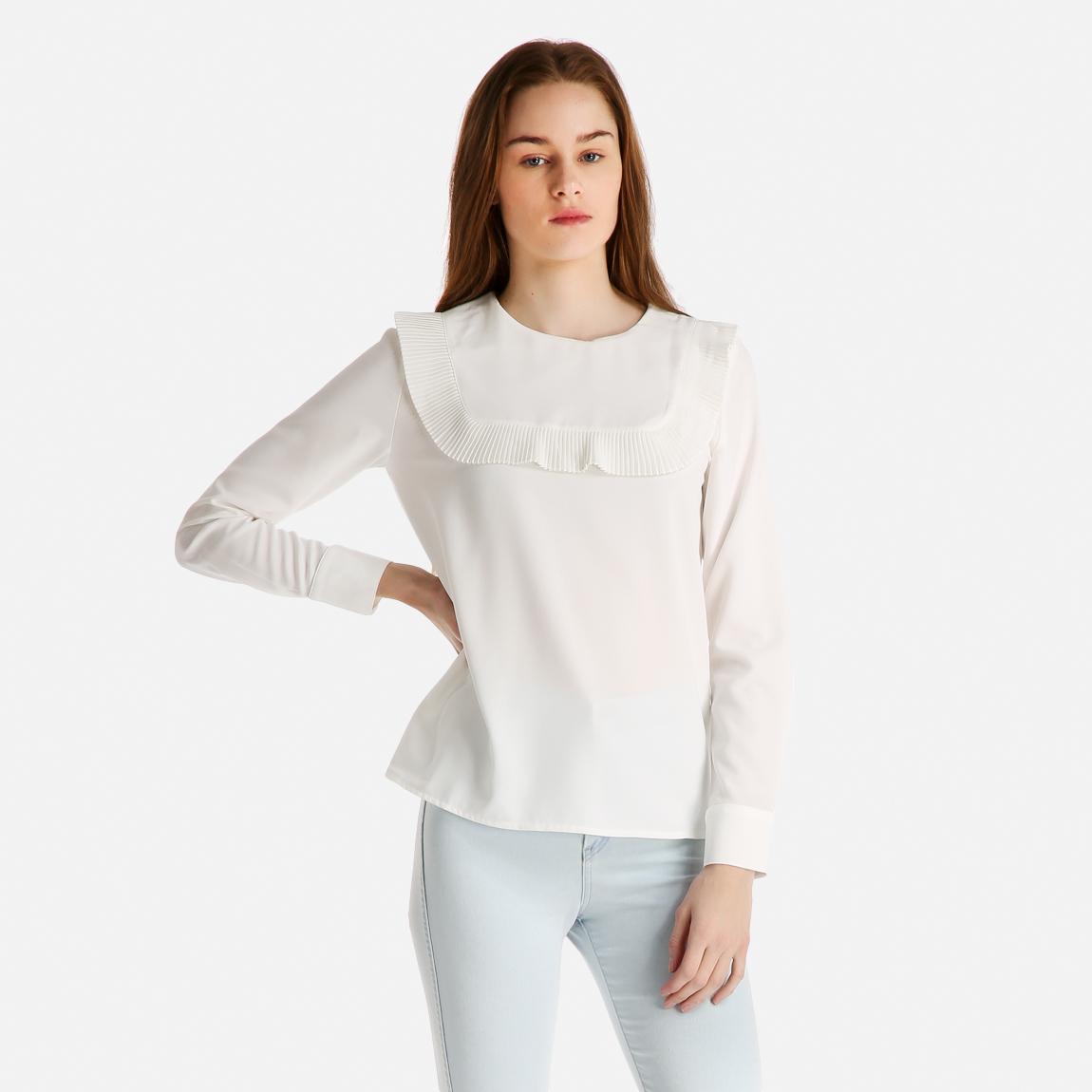 Pleated Bib Detail Blouse- White