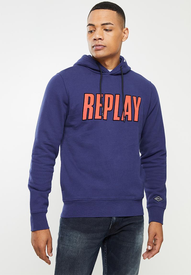 Replay printed hoody - royal blue