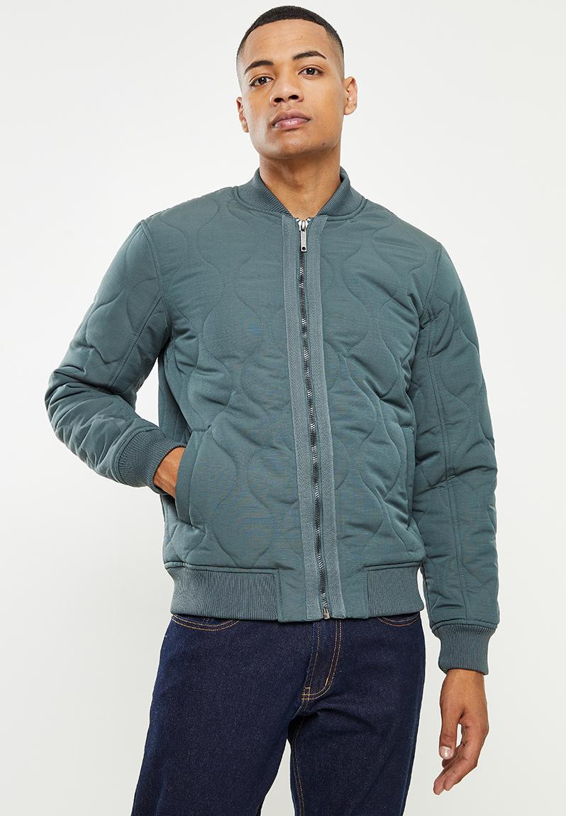Urban nylon blend quilted bomber - eucalyptus