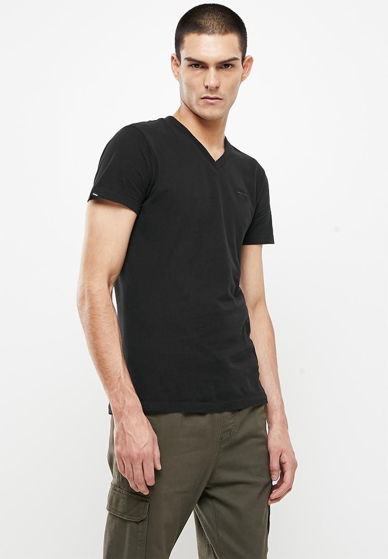 Vintage logo emb vee tee - black