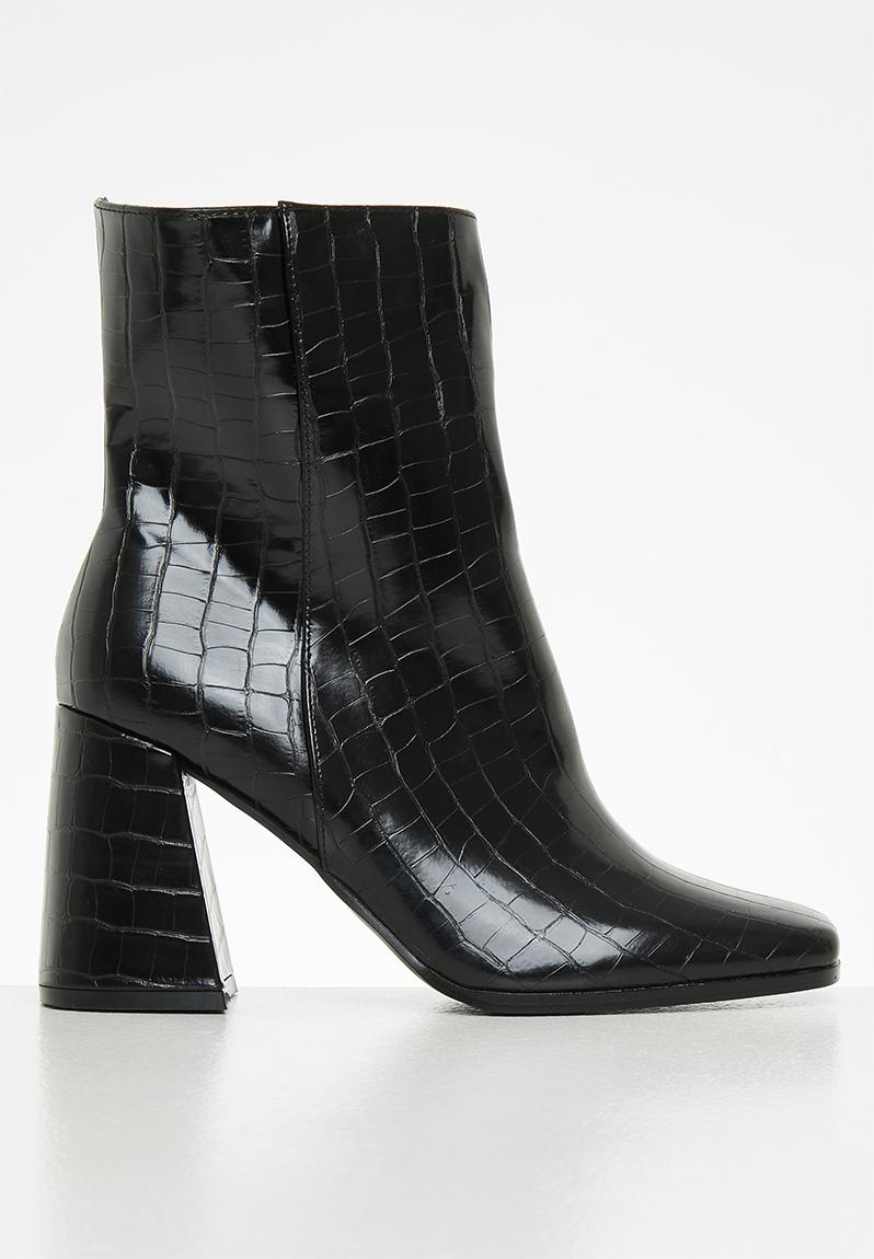 Emily square toe ankle boot - black croc