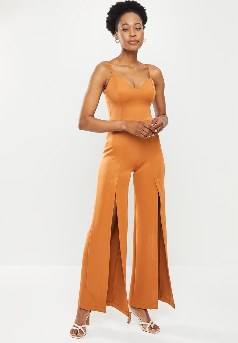 Jumpsuit with front slits - caramel