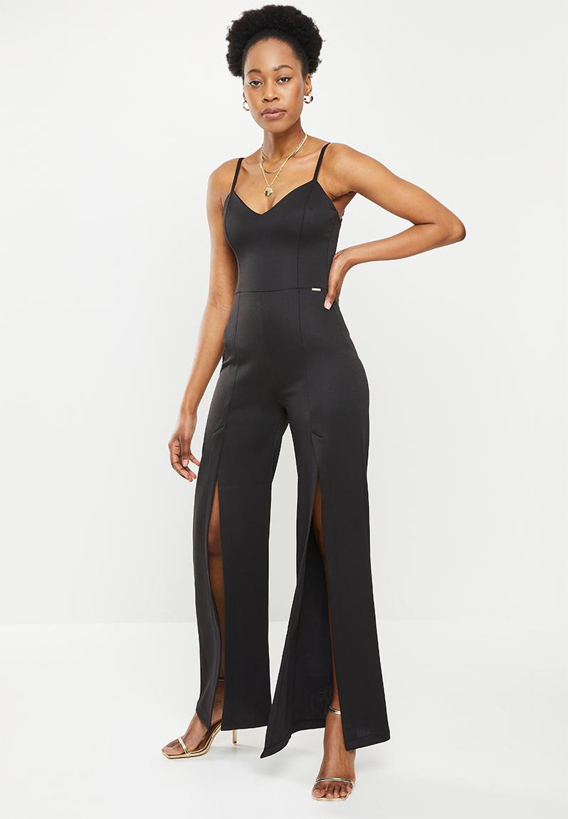 Jumpsuit with front slits - black