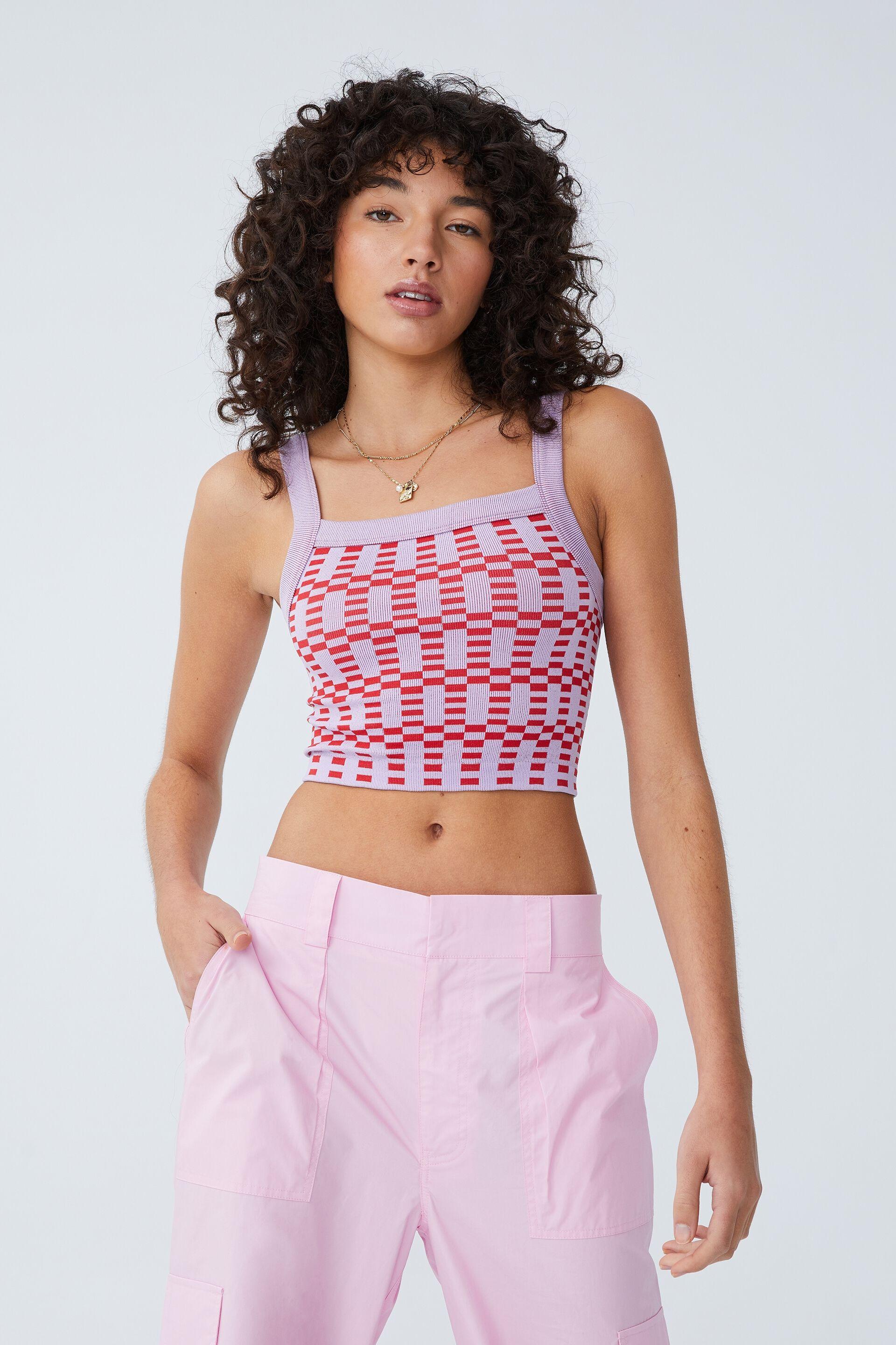 Seamless nelly straight neck tank - grace geo rah rah red Cotton On T ...