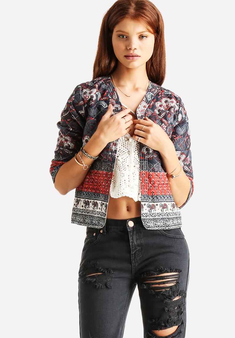 Border Print Jacket - Indigo & Rust