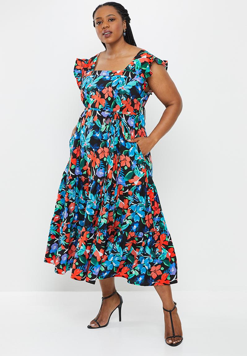 Plus cubhu dress - black, red, blue & green floral AMANDA LAIRD CHERRY ...