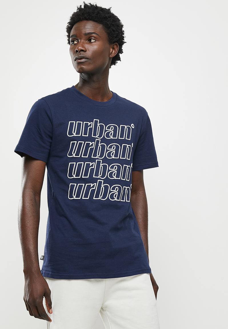 Urban gel and reflective print chest tee - navy2