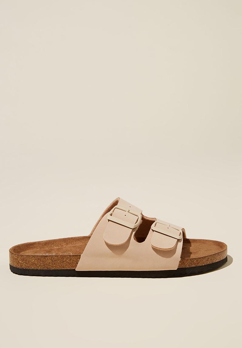 Rex double buckle slide - ecru nubuck mono 1