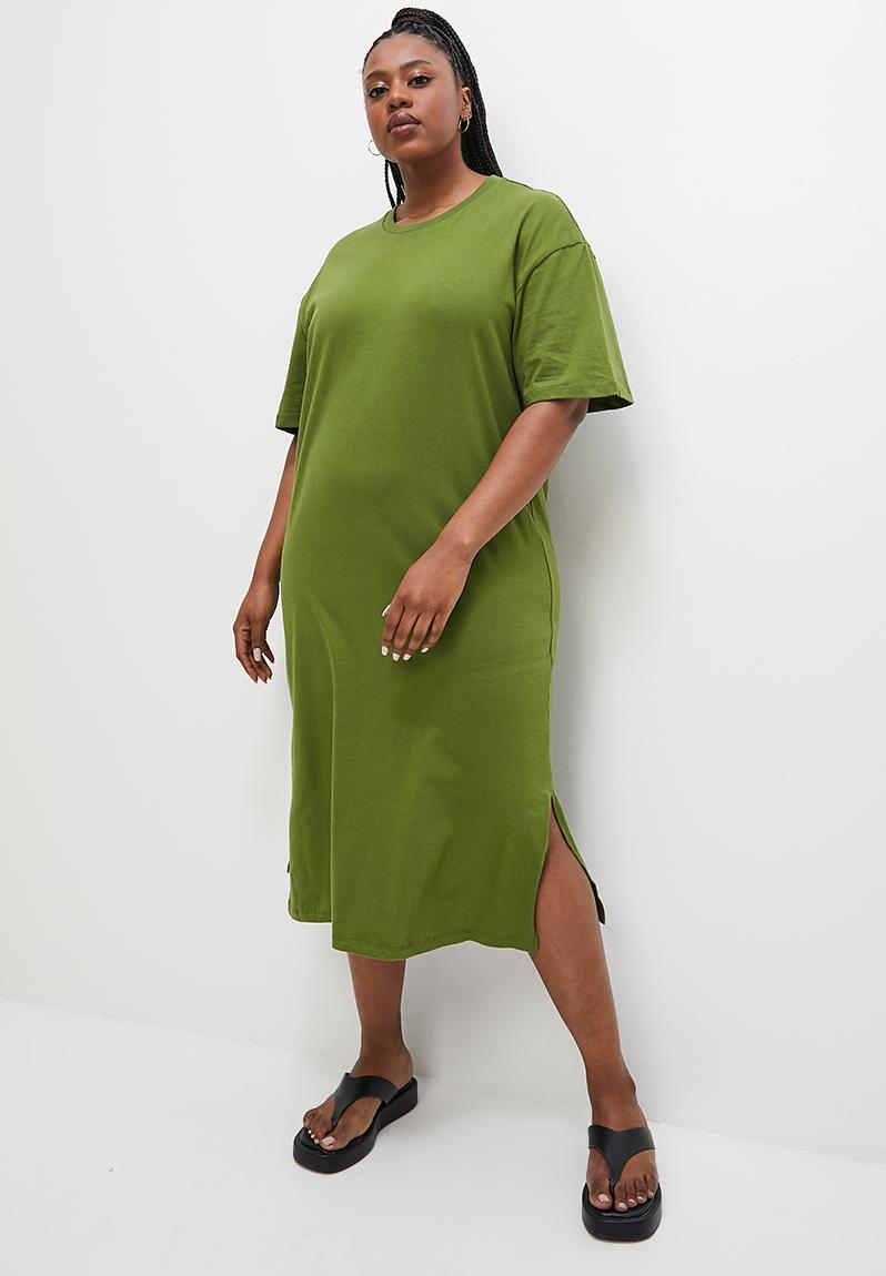 Dropped shoulder T-shirt midi dress - olive Superbalist Dresses ...