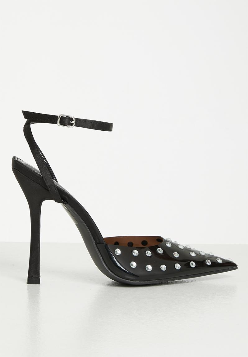 Dojo barely there court stiletto - black satin Public Desire Heels | Superbalist.com