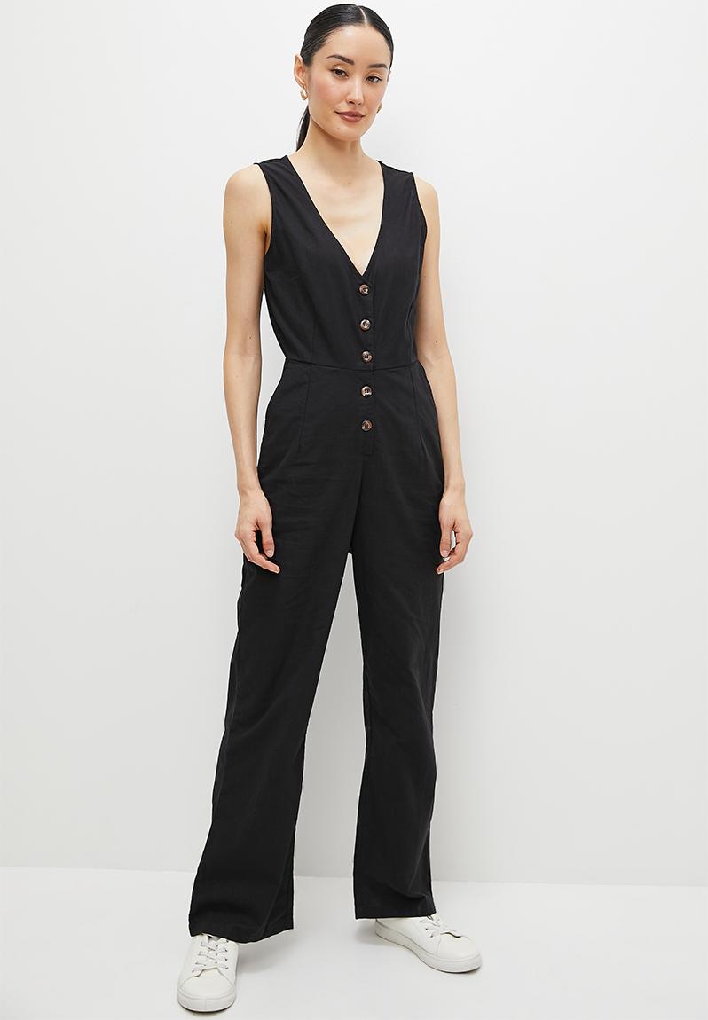 V-neck button down jumpsuit - black edit Jumpsuits & Playsuits ...