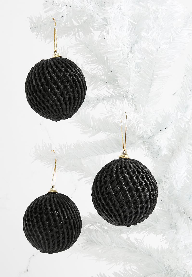 Glam glitter Christmas Baubles set of 4 - black