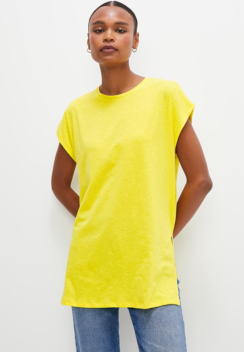 Slit Detail Long Tee Yellow Edit T Shirts Vests And Camis