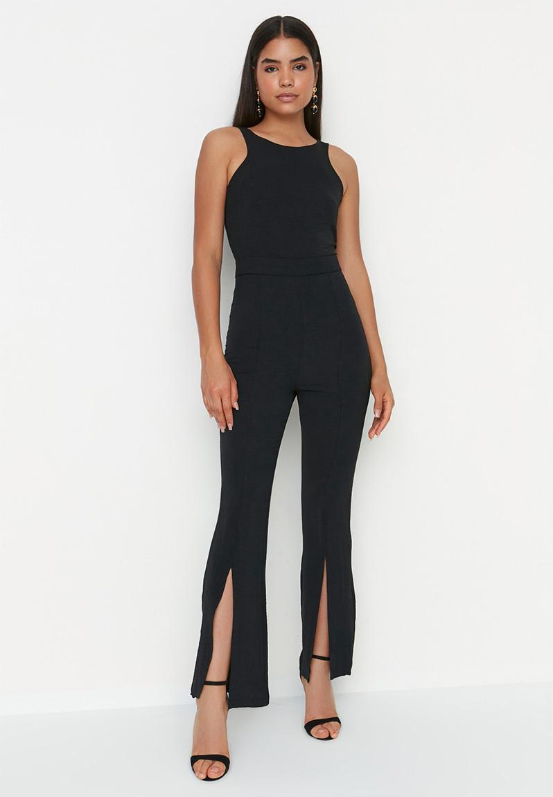 High neck front slit jumpsuit - black Trendyol Jumpsuits & Playsuits ...