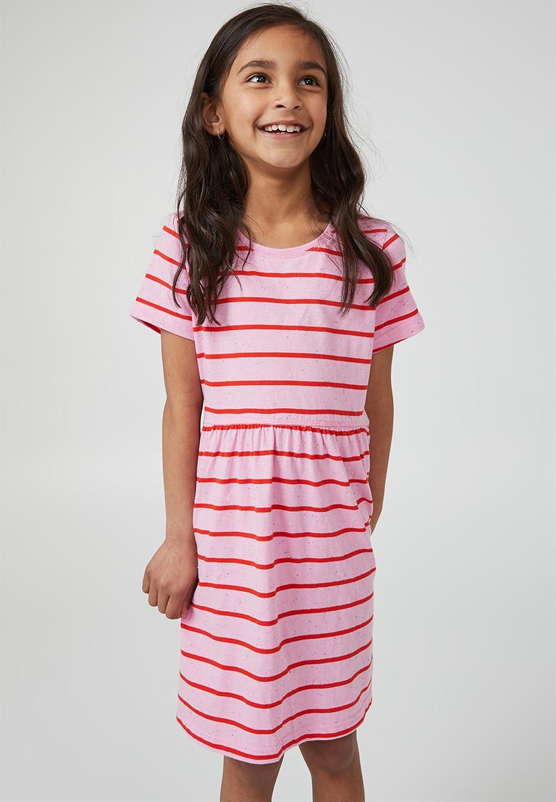 Freya short sleeve dress - bubblegum pop/fiery red stripe nep