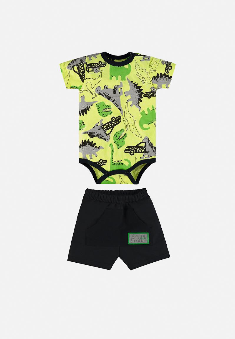 Single jersey bodysuit and sweat bermuda - citrus green