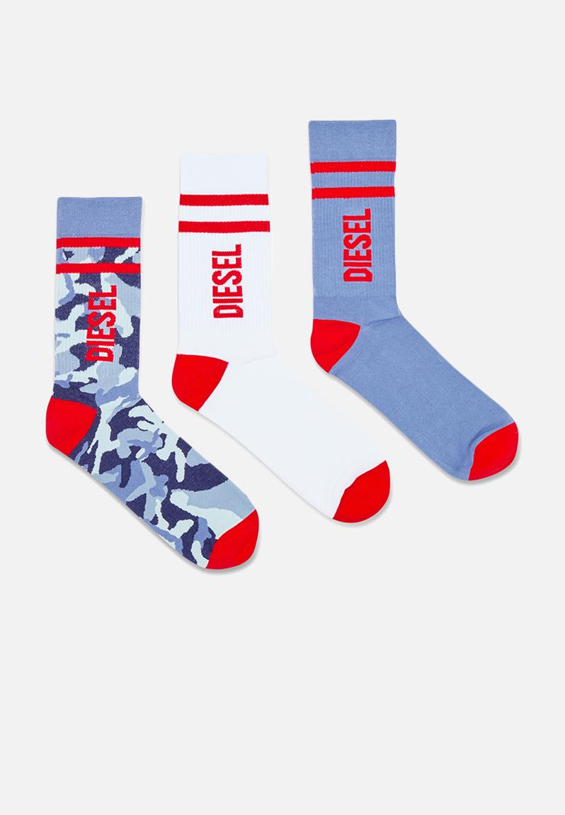 Skm-ray-three pack socks - white/blue/camo