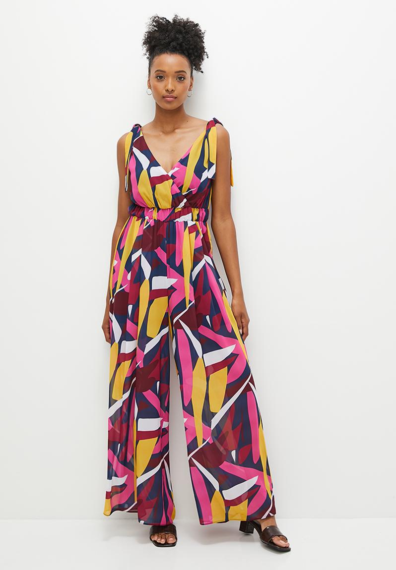 Chiffon pallazzo jumpsuit - multi abstract shapes edit Jumpsuits ...