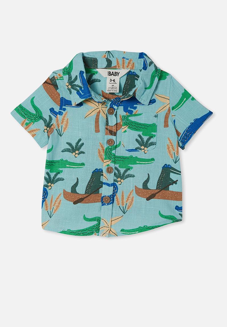 Leonard button down shirt - heaven blue & crazy crocodiles