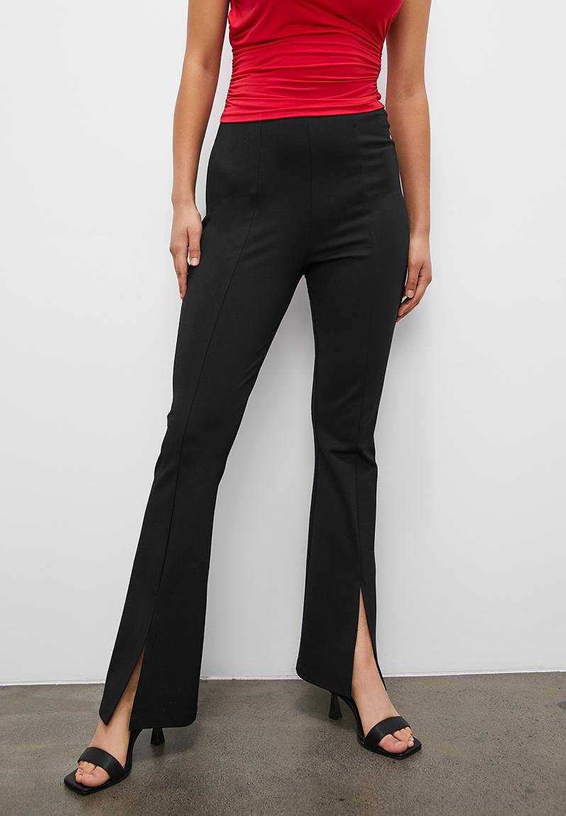 High waist pull on front slit trouser - black VELVET Trousers ...