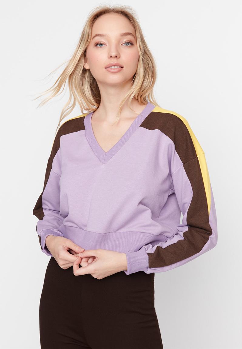 V neck crop sweatshirt - lilac