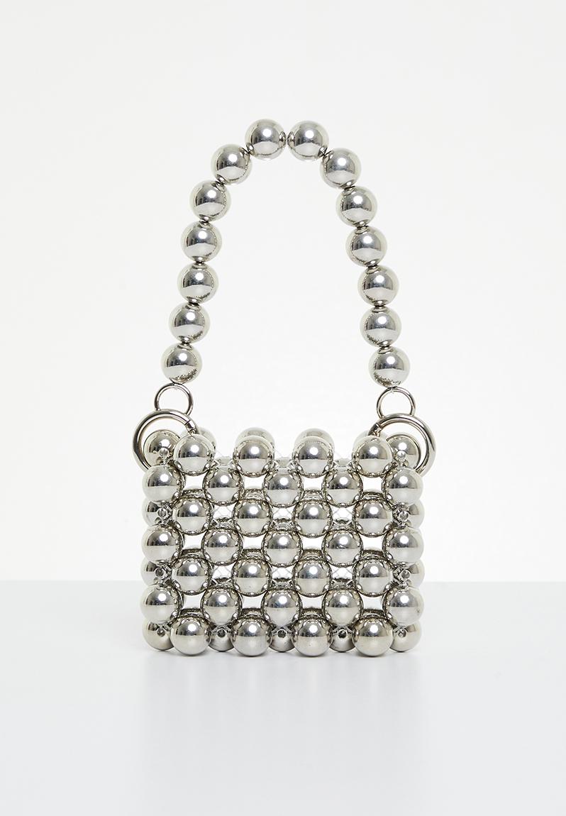 Lauri metalic beaded clutch bag - silver