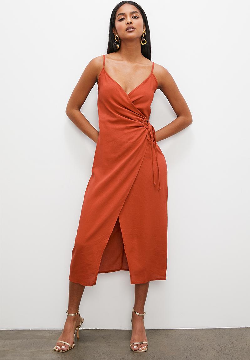Strappy wrap dress - rust