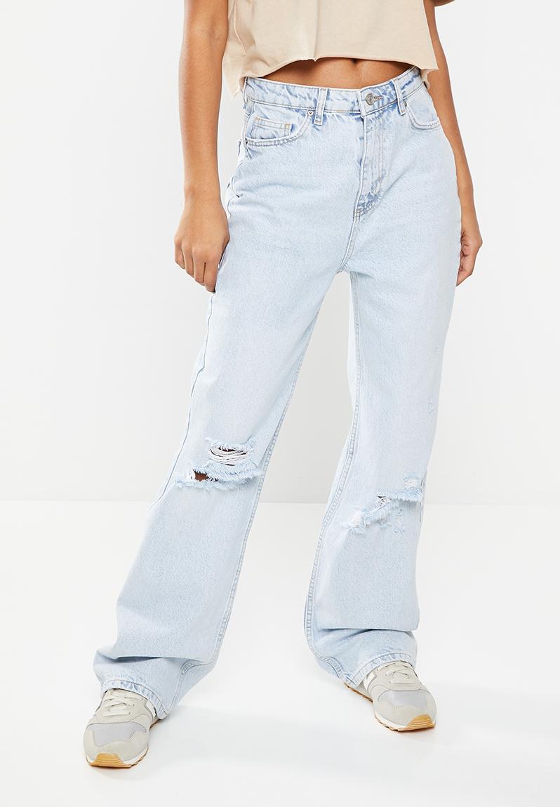Ripped high waist 90's wide leg jeans - clear blue
