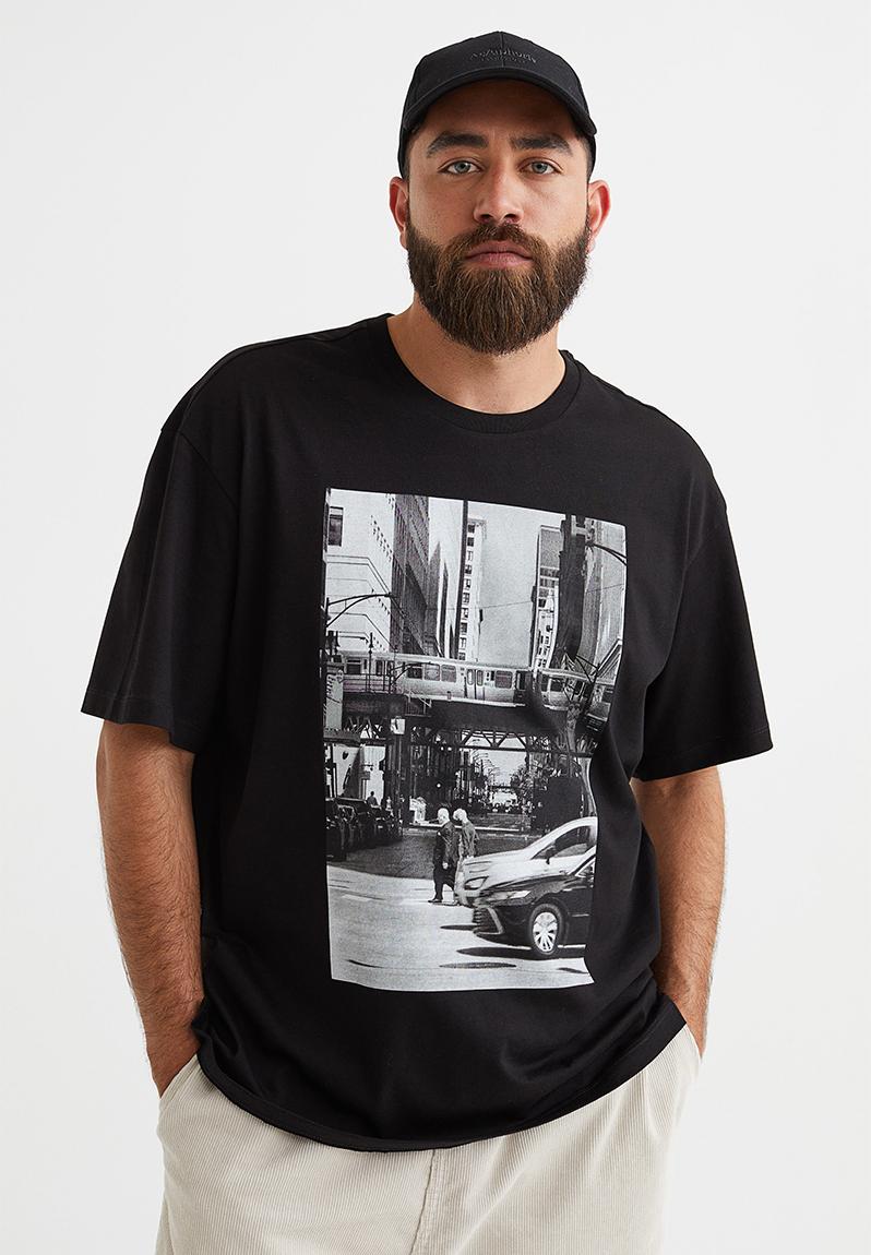 Relaxed fit printed t-shirt - black/city H&M T-Shirts & Vests ...
