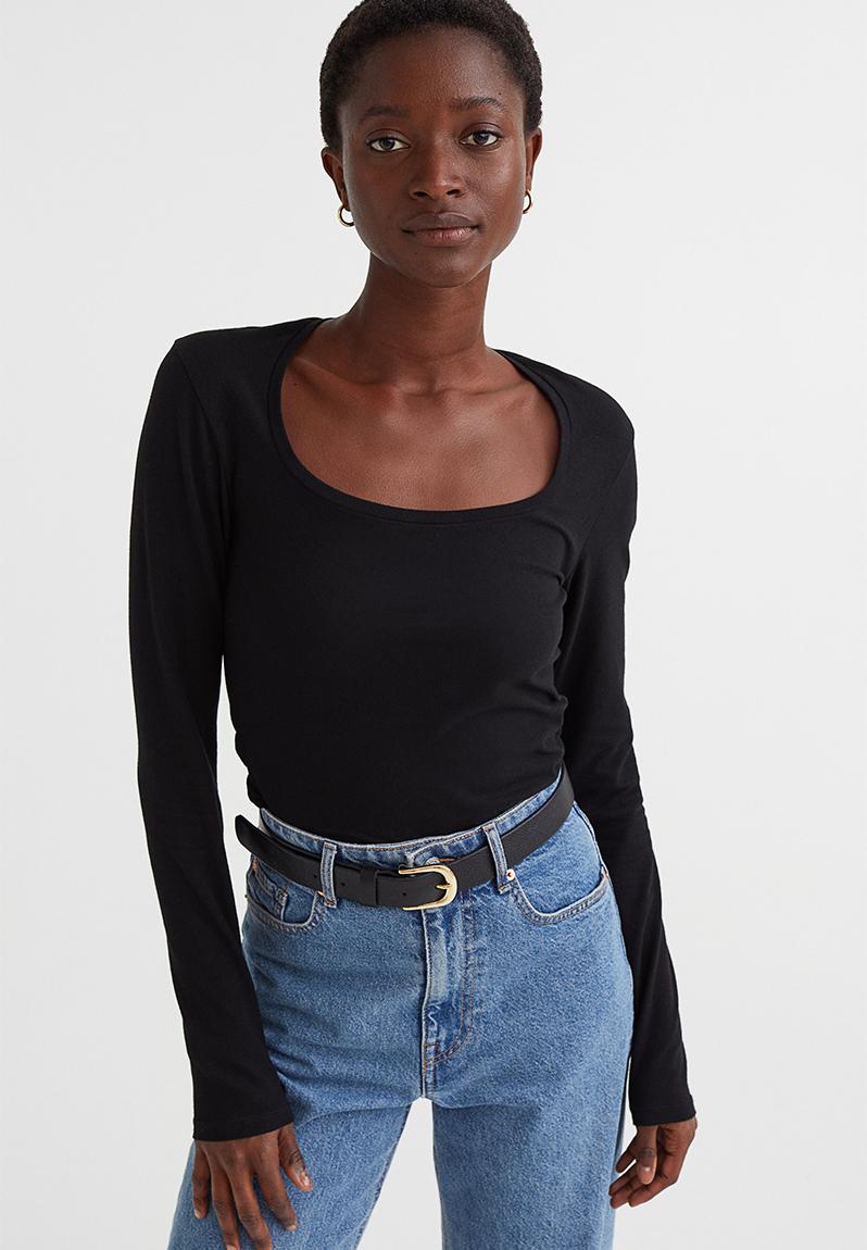 Long-sleeved jersey top - black H&M T-Shirts, Vests & Camis ...