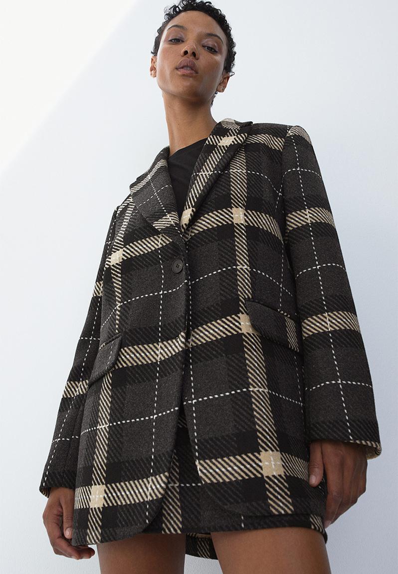 Oversized wool-blend jacket - dark grey/checked - 1092485001 H&M ...