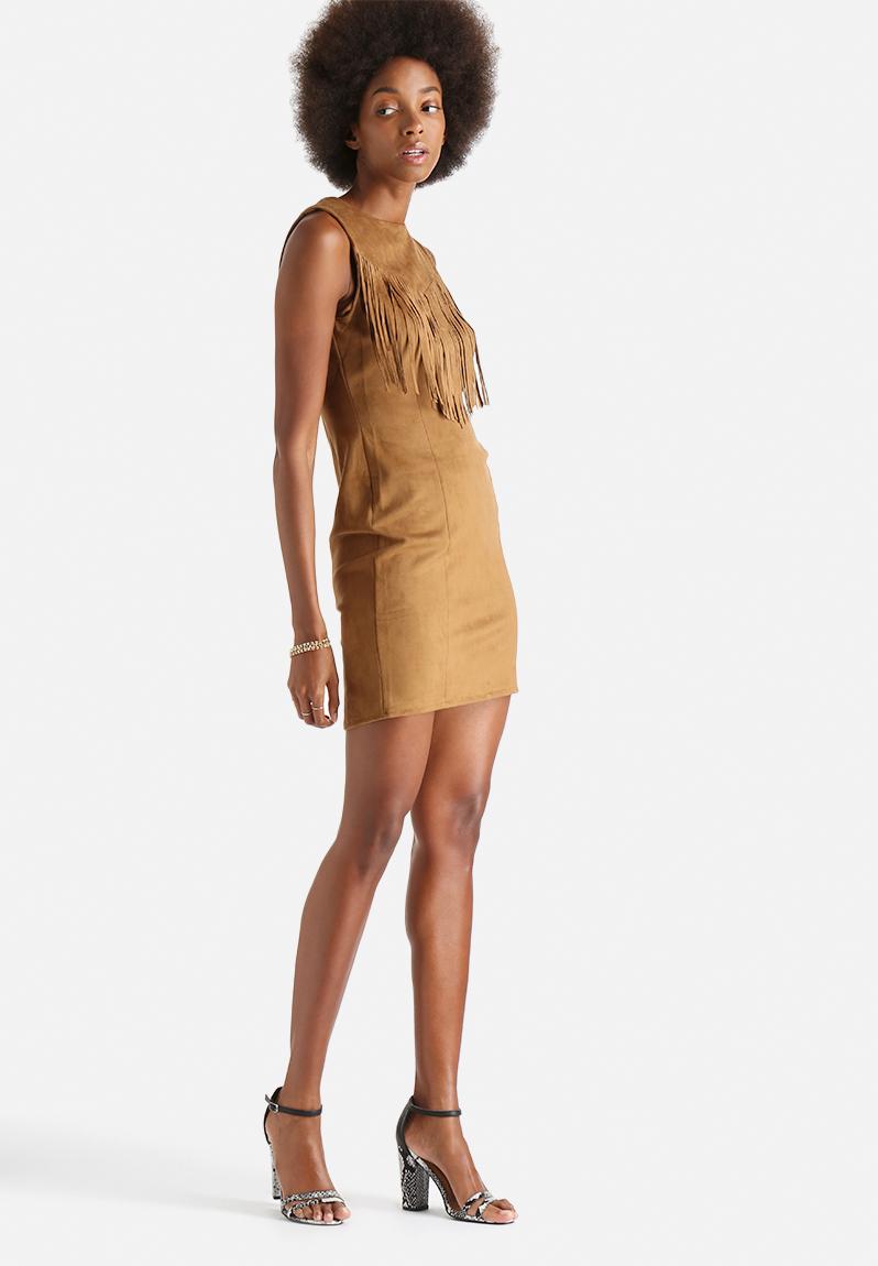 Shanna Short Fake Suede Dress - Cognac