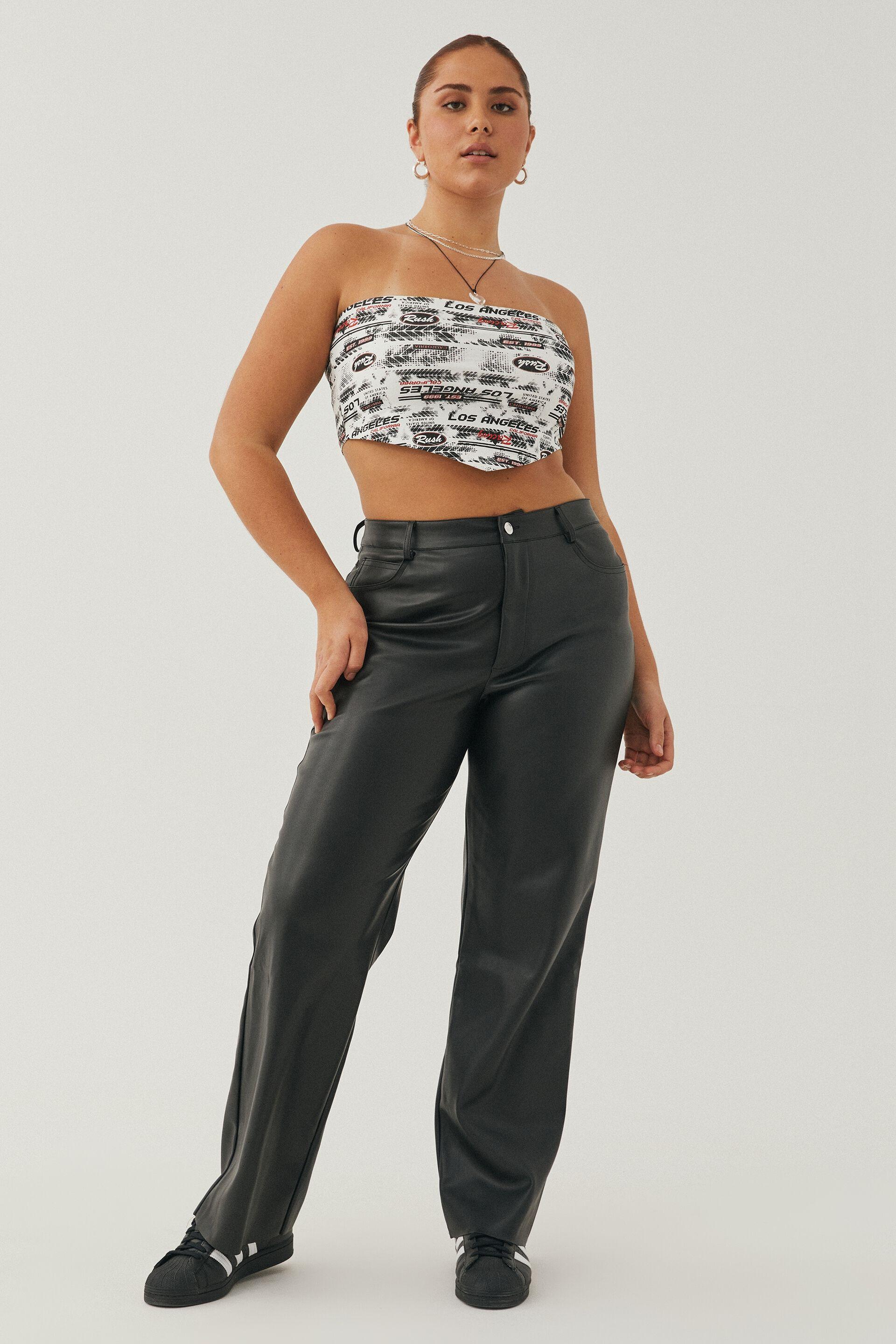 Vegan leather wide leg pant - black
