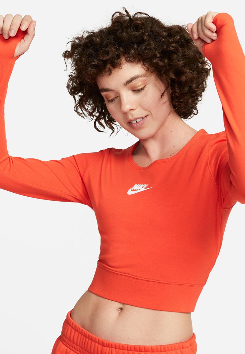 W nike sportswear long sleeve crop top dnc - picante red