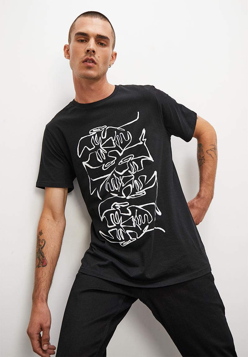Repeat faces reg fit crew neck tee - black