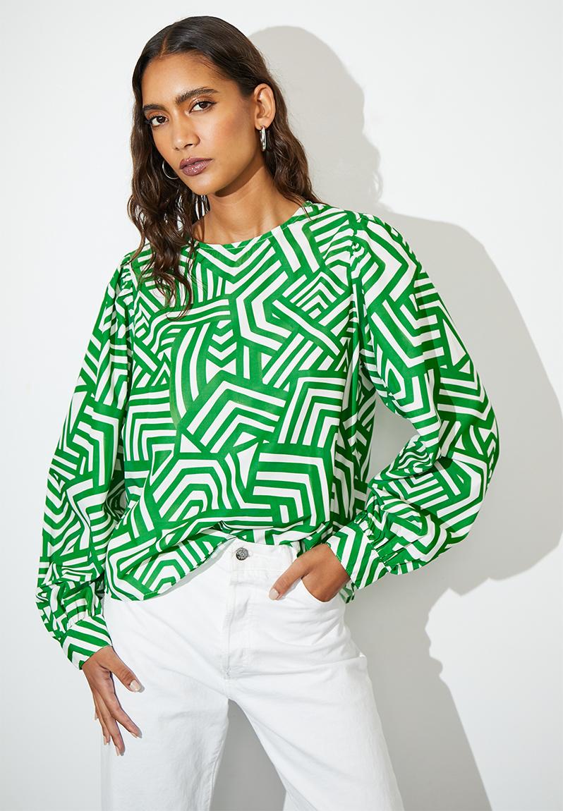 Puff sleeve blouse - green spliced geo Superbalist Blouses ...