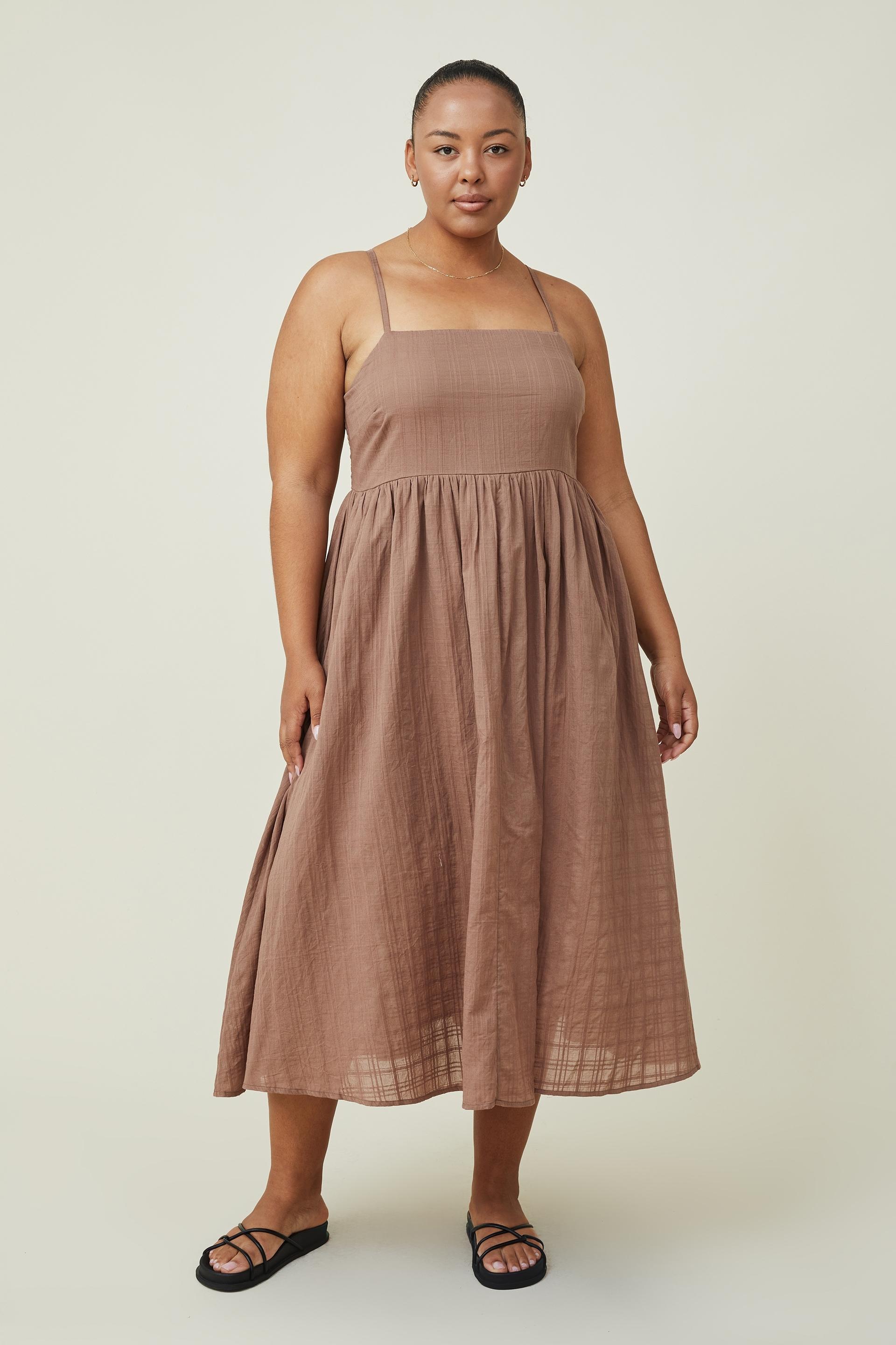 Curve tiane strappy midi dress - russet brown