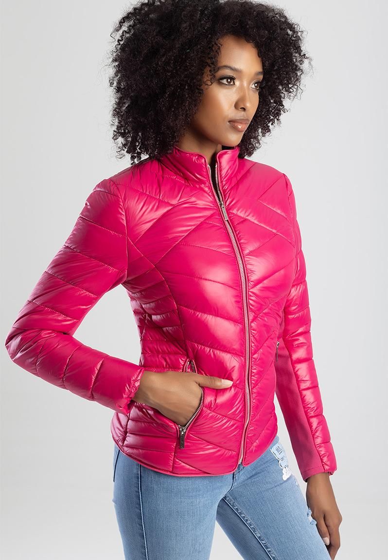 RAVILA: Basic Quilted Puffer Jacket - Cerise Pink