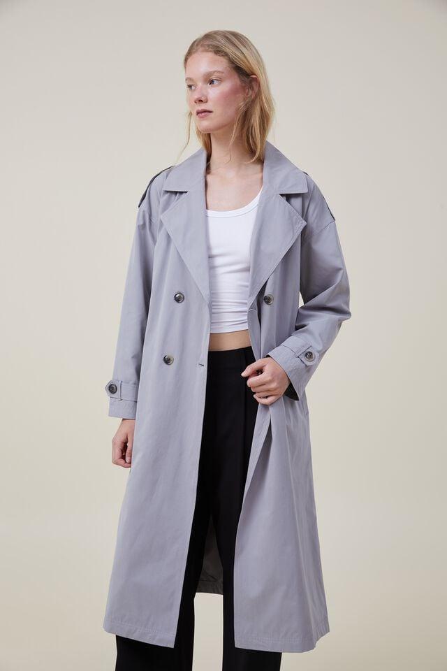Drop shoulder trench coat - grey