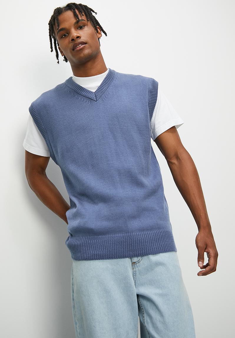 Oversized textured knit vest - blue