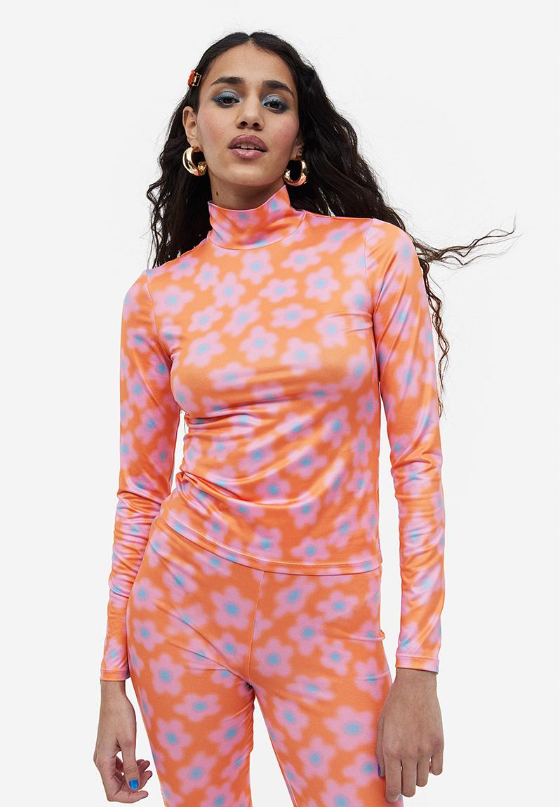 Long-sleeved jersey top - orange/floral - 1147912001