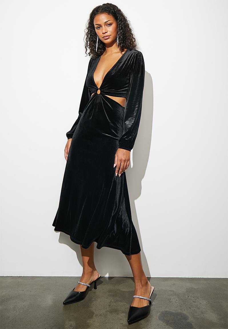 Fit and flare cut out detail midi dress - black