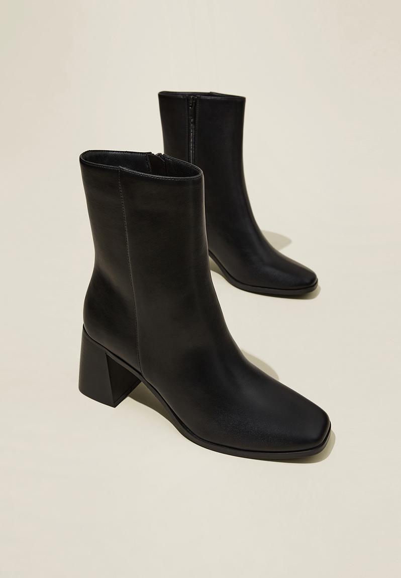 Ivy block heel ankle boot - black smooth