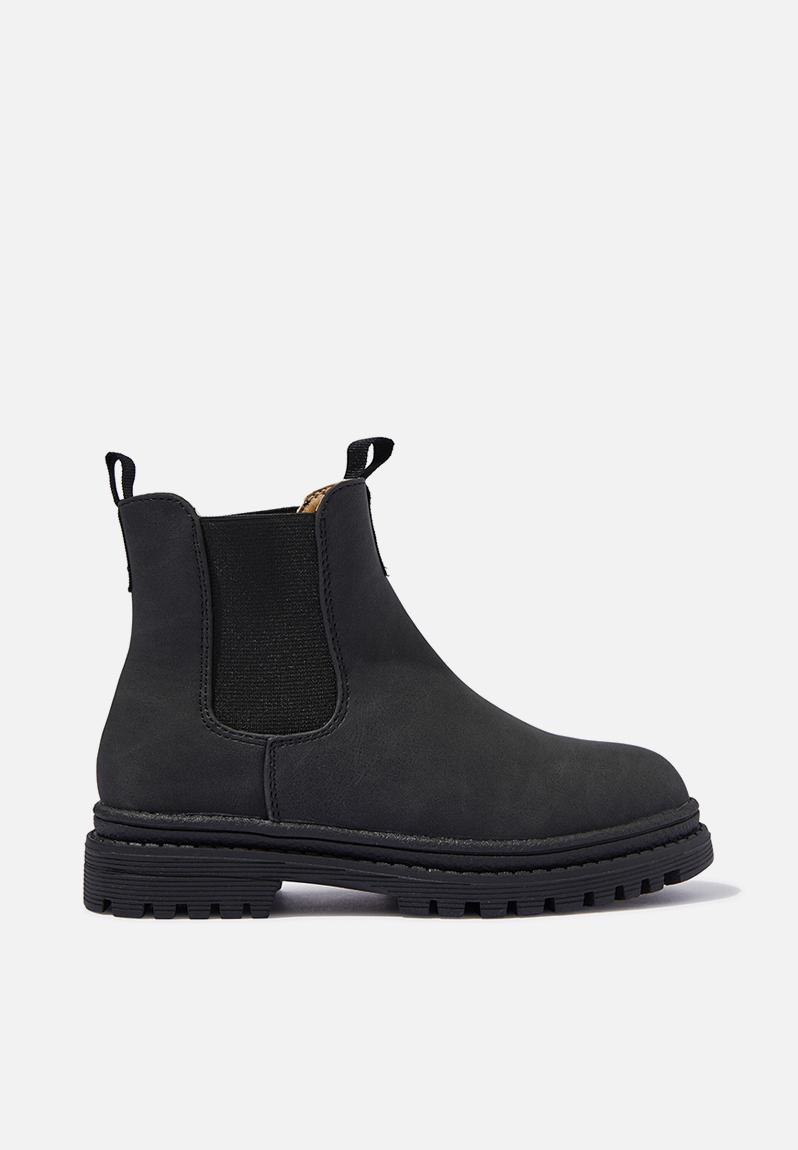 Pull on gusset boot - black