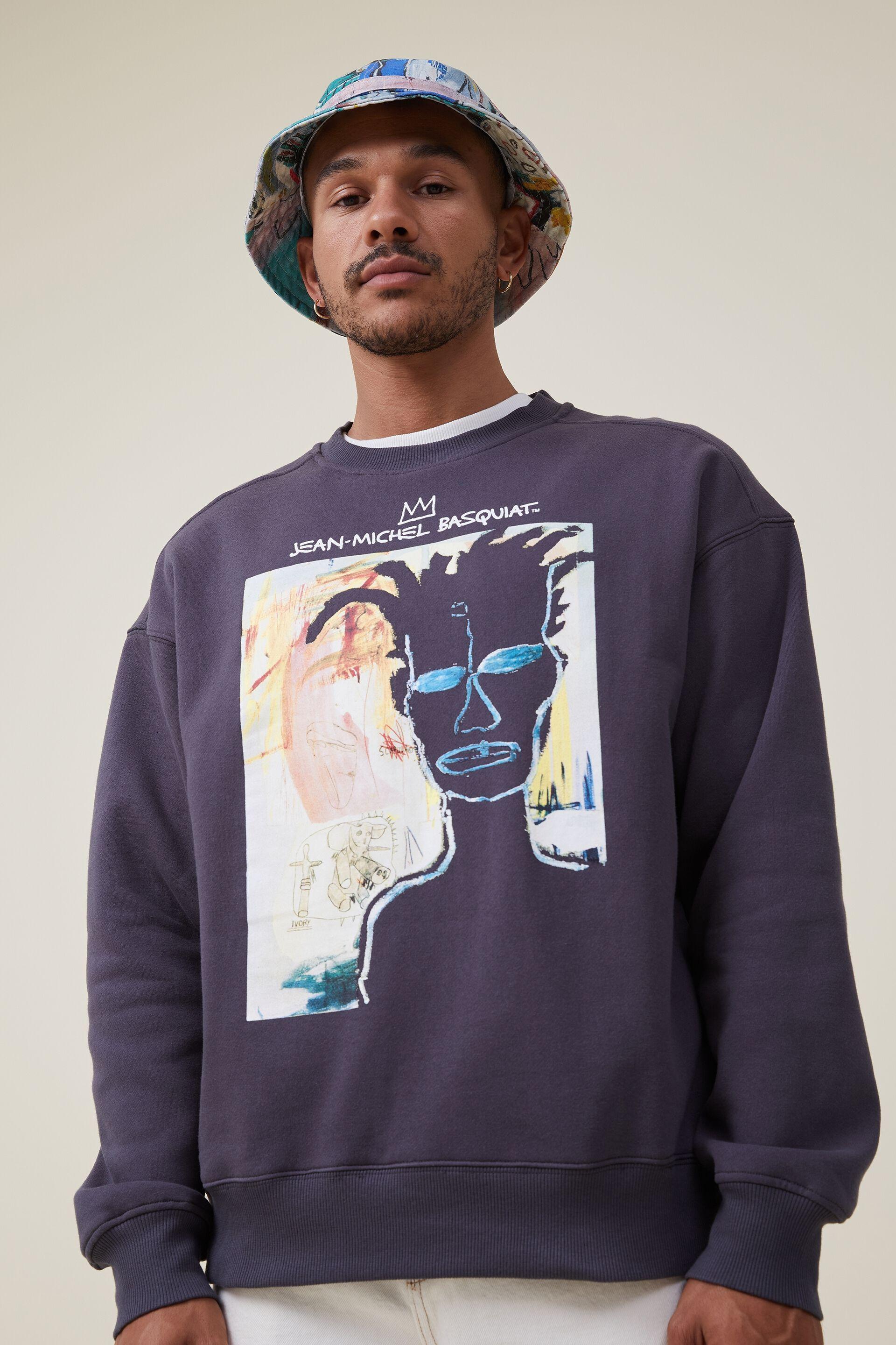 Basquiat oversized crew sweater - lcn bsq faded slate/portrait