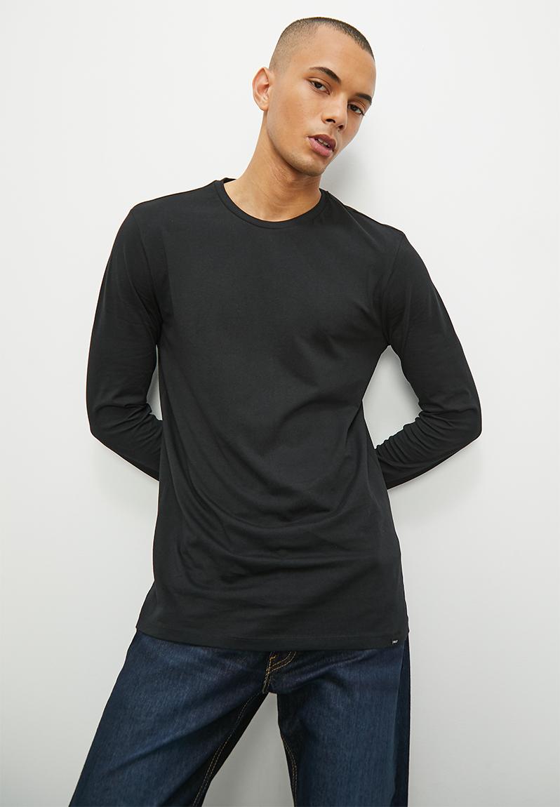 Nate organic l/slv crew neck tee - black