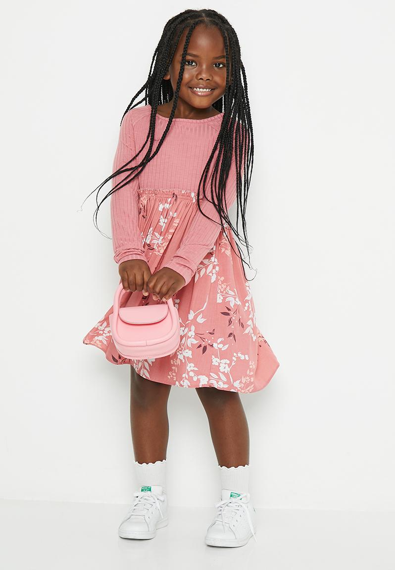 Girls combo fabric dress - pink